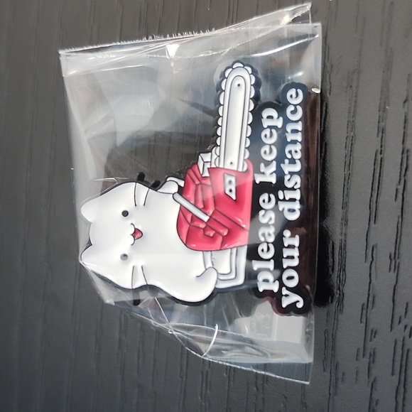 None | Jewelry | Cat With Chainsaw Keep Your Distance Enamel Pin | Poshmark